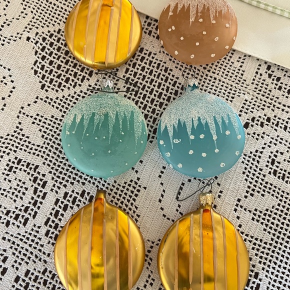 Holiday | Vintage Flat Round Glass Christmas Ornaments Set Of 6 | Poshmark